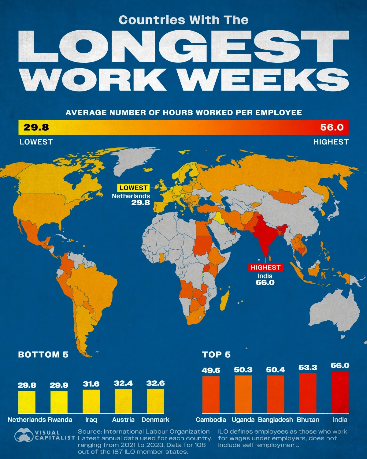 Workers in India Have The Longest Work Week In The World 🧑‍🔧 - Voronoi