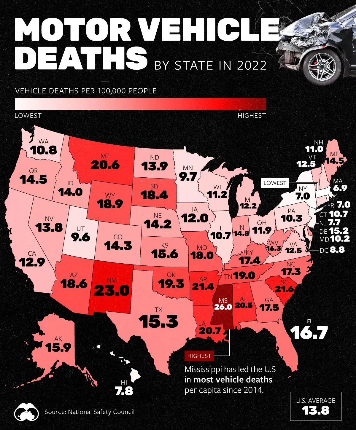 Car Crash Deaths by State - Voronoi